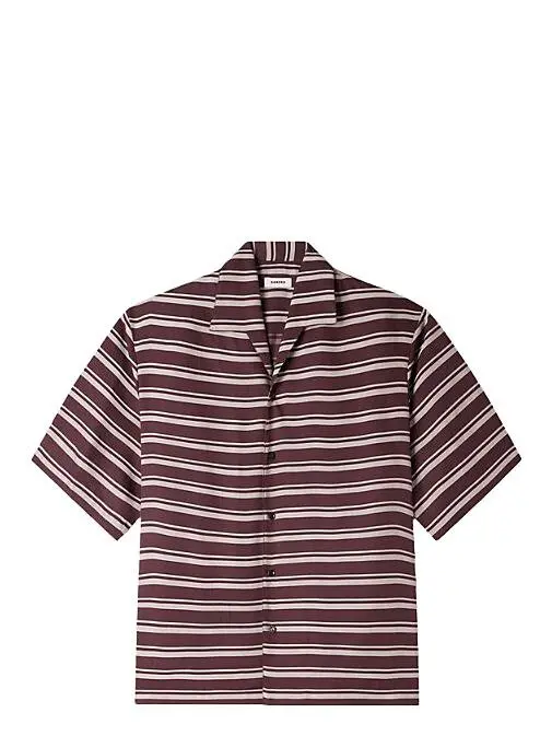 Sandro Striped Boat-neck Relaxed Woven Shirt - Chocolate