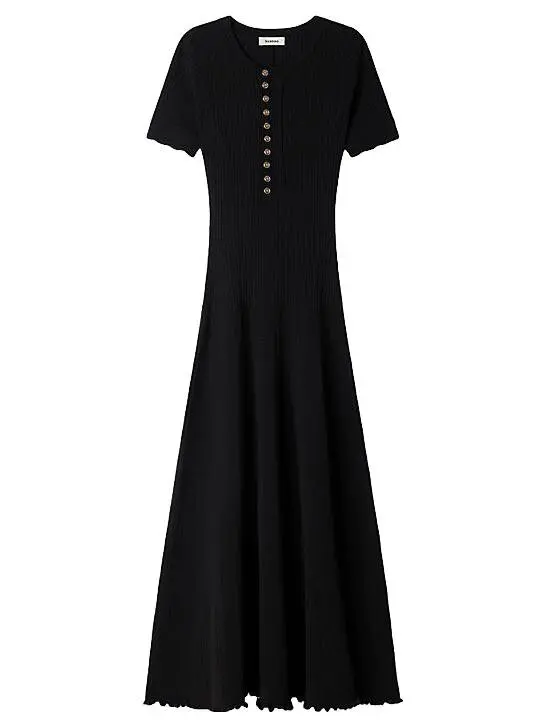 Sandro Round Neck Ribbed Knit Maxi Dress - Black
