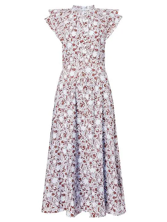 ME+EM Floral-print Fit-and-flare Woven Midi Dress - Blue Multi