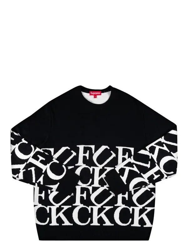 Supreme Fuck" Graphic Knit Sweater - Black
