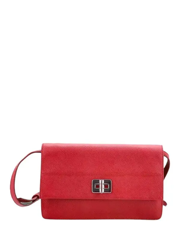 Prada Saffiano Leather Turn Lock Wallet Crossbody Bag - Red