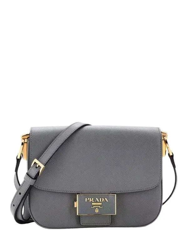 Prada Embleme Flap Bag In Saffiano Leather - Grey