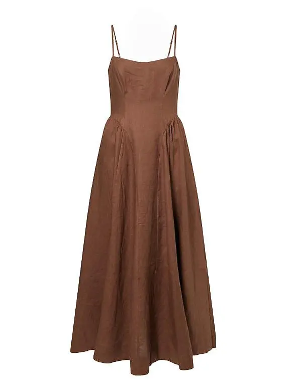 REFORMATION Neri Low-back Linen Maxi Dress - Pinecone