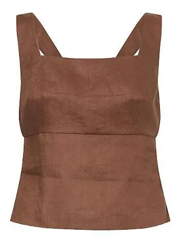 REFORMATION Clarence Square-neck Linen Top - Pinecone