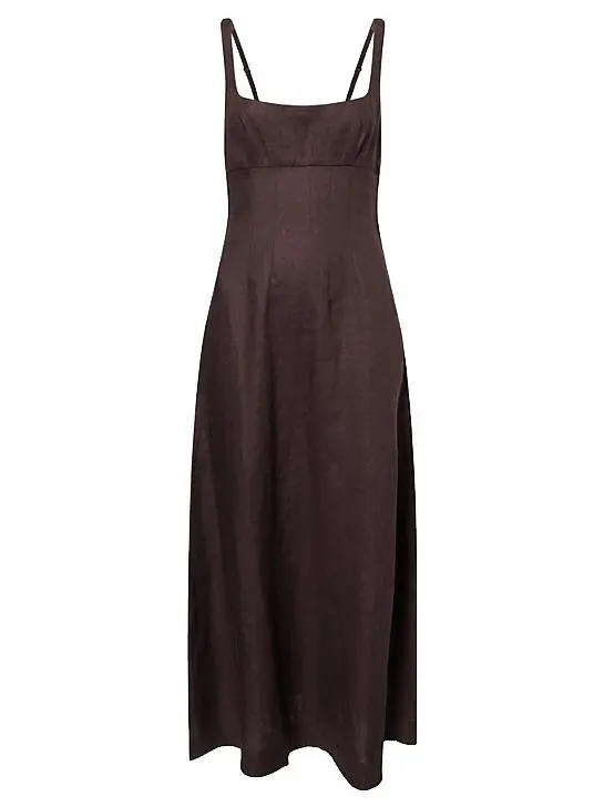 REFORMATION Sabine Square-neck Linen Midi Dress - Mole
