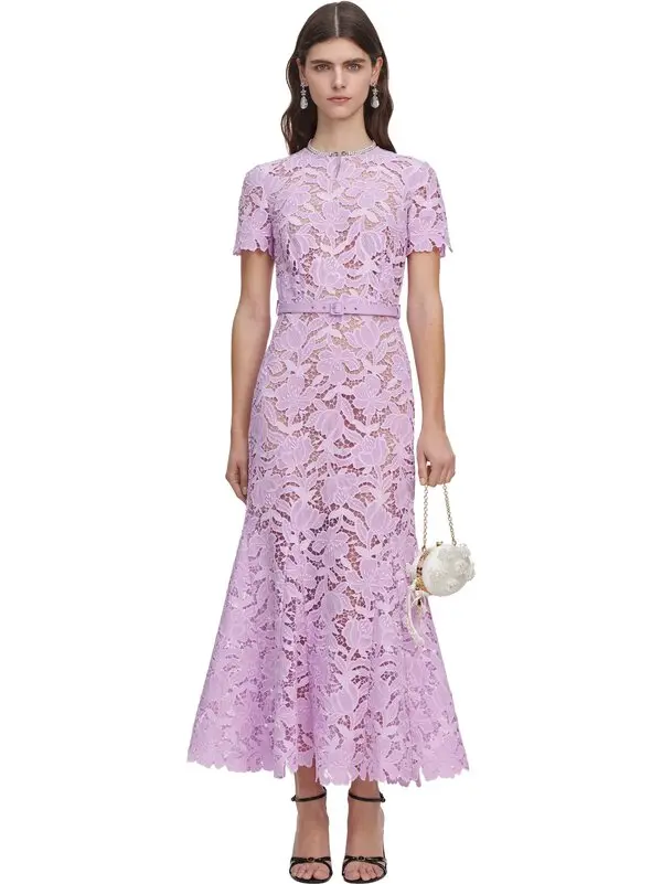 SELF-PORTRAIT Lace Fitted Mini Dress With Removable Belt And Lining - Lilla