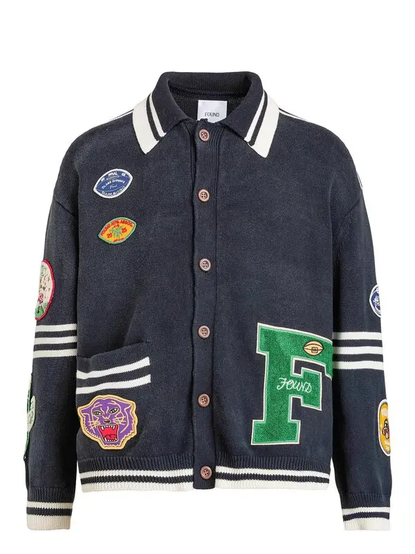FOUND Distressed Chenille And Canvas Appliqué Sweater - Nero
