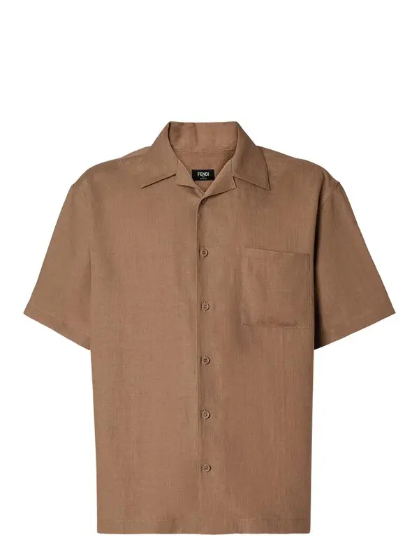 Fendi S Short Sleeve Bowling Shirt With Embroidered Logo Size - Marrone