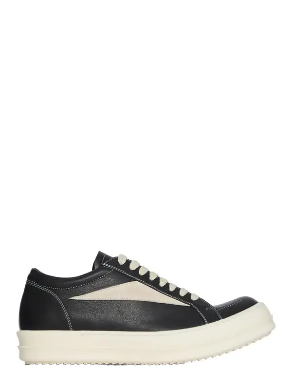 Rick Owens Leather Sneakers With Contrast Stitching - Nero