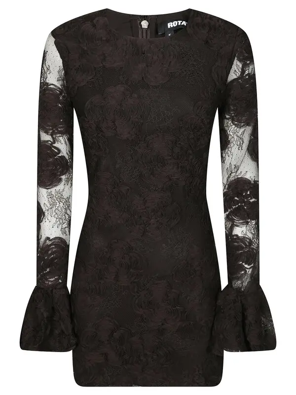 ROTATE BY BIRGER CHRISTENSEN 3d Flower Long Sleeve Mini Dress - Nero