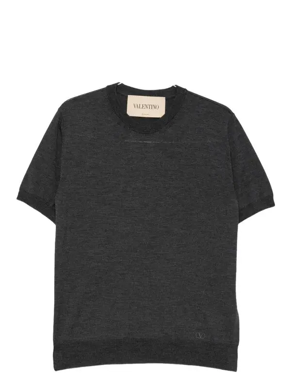 Valentino Garavani Ribbed Crew Neck Sweater With Embroidered Logo - Grigio