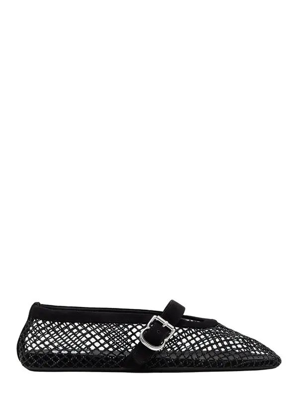 Alaïa Fishnet Ballet Flats With Buckle Detail - Noir