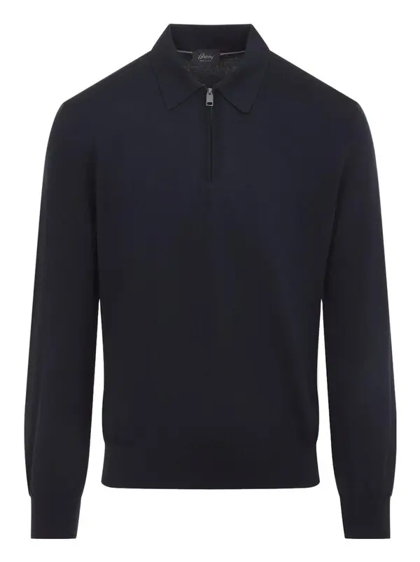 Brioni Long Sleeves Zip Polo For - Blue