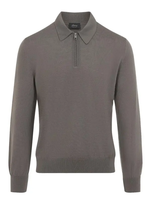 Brioni Long Sleeves Zip Polo For - Brown
