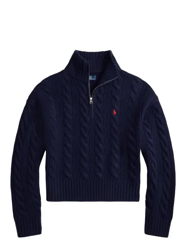 Polo Ralph Lauren Rib-knit Wool-cashmere Quarter-zip Sweater - Blu