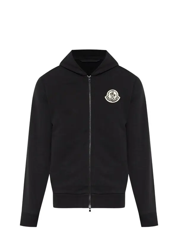 Moncler Cotton Zip Hoodie With Logo Detail - Nero