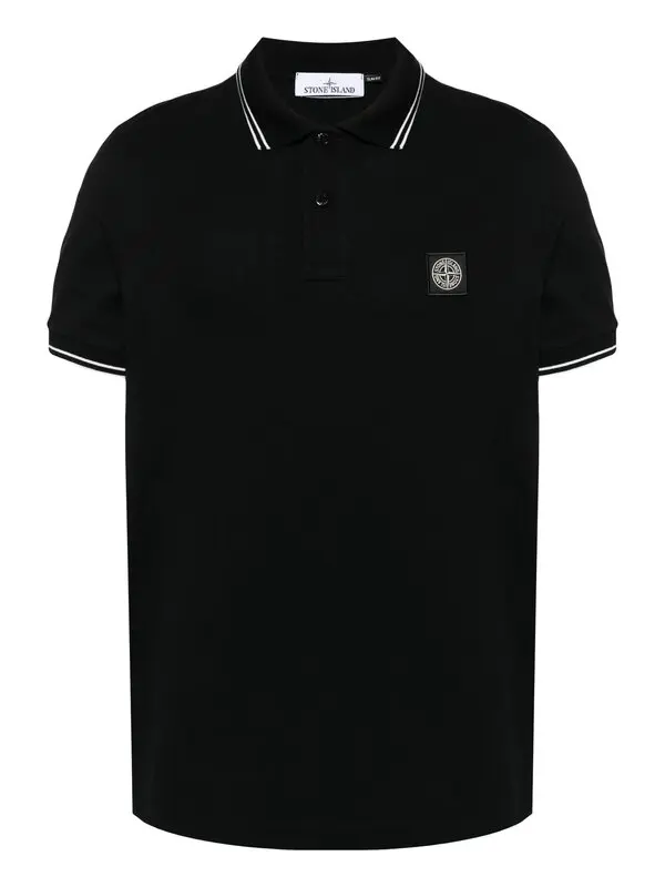 Stone Island Ribbed Two-button Polo With Contrast Cuffs Size - Nero