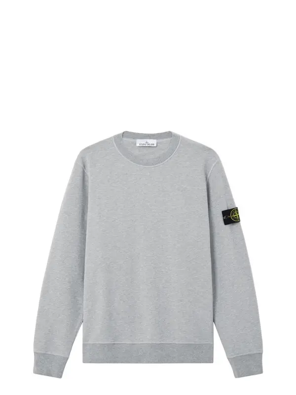 Stone Island Ribbed Neckline Sweatshirt With Badge - Grigio