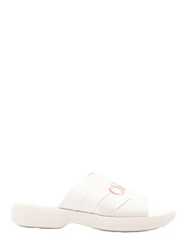 Chloé Embroidered Logo Sandals With Chunky Recycled Rubber Sole - Bianco