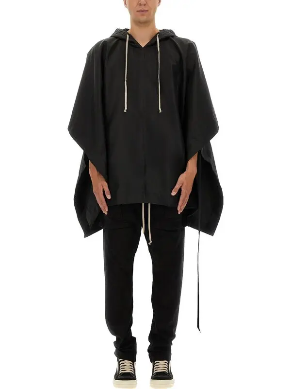 Rick Owens Nylon Cape With Hood - Black