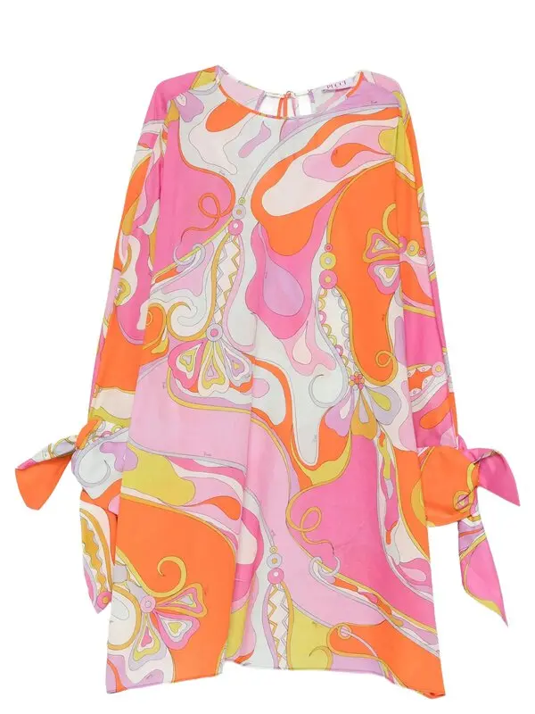 Emilio Pucci Flowing Mini Dress With Round Neckline And Tie Detail - Multicolor