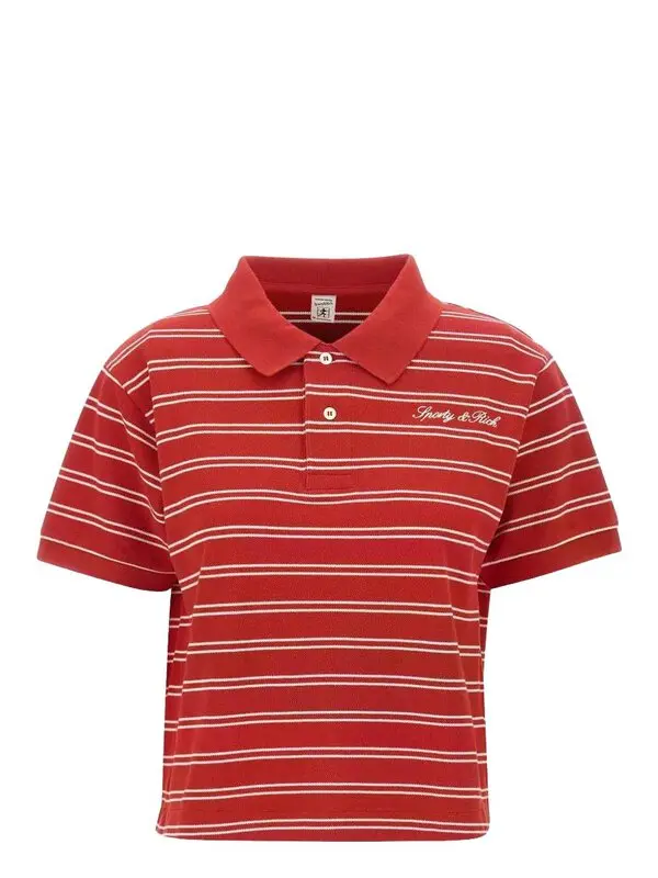 SPORTY & RICH Logo Embroidered Striped Polo Shirt - Red