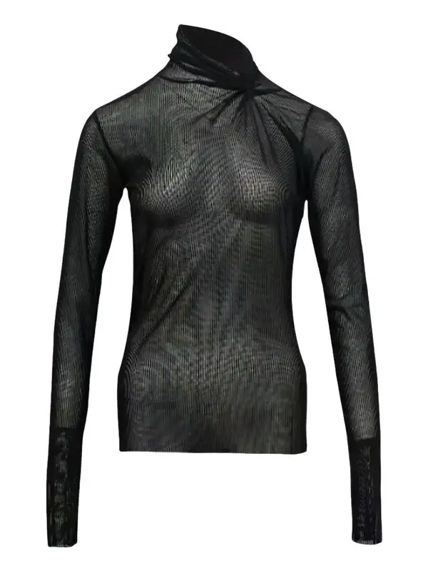 Hache Twist Neck Long Sleeve Top - Black