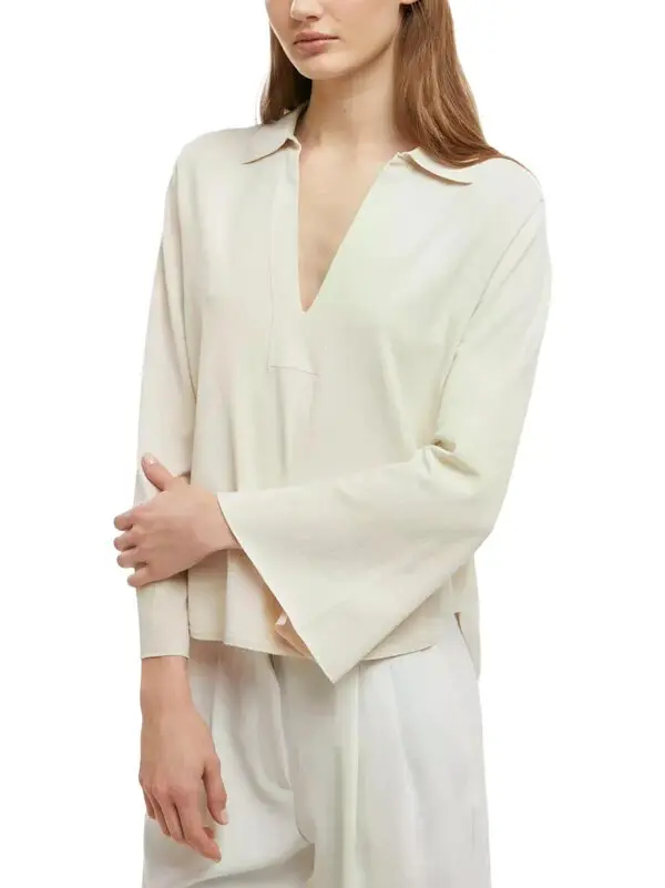 KANGRA V-neck Blouse With Slit Cuffs - Neutrals