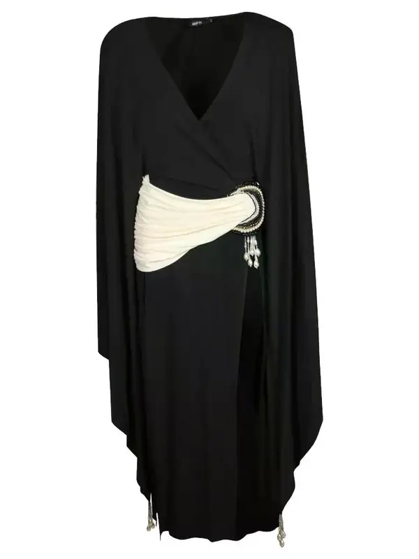 Amen Embellished Midi Dress With Cape Sleeves - Black