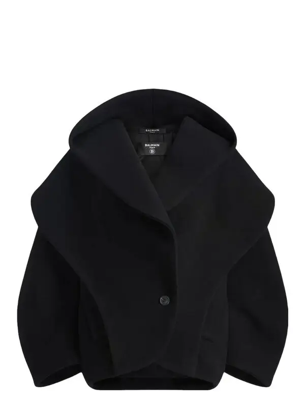 Balmain Oversized Wool Pea Coat With Hood - Black