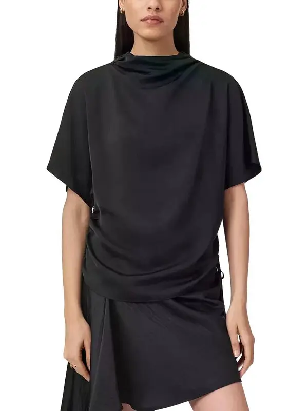 ALLSAINTS Leslie Ruched Cowl Neck Top - Black