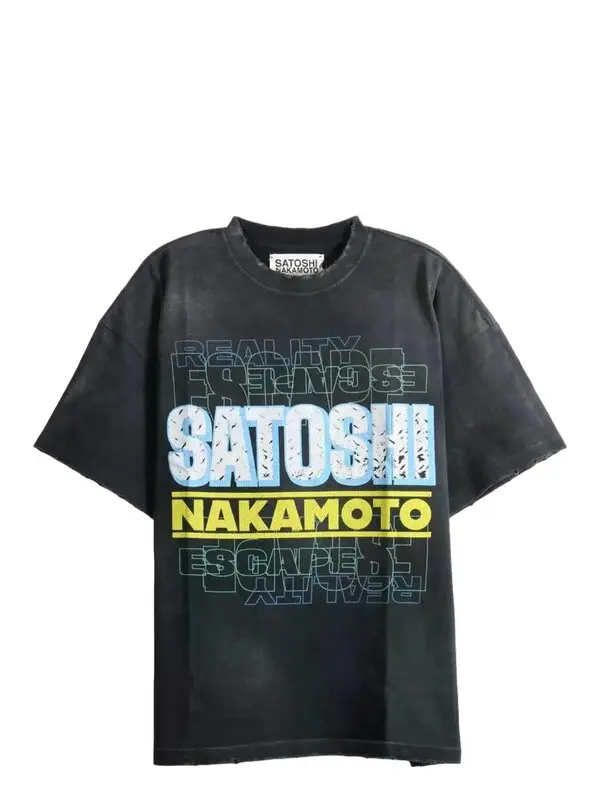 SATOSHI NAKAMOTO Logo-print Crew-neck T-shirt - Black