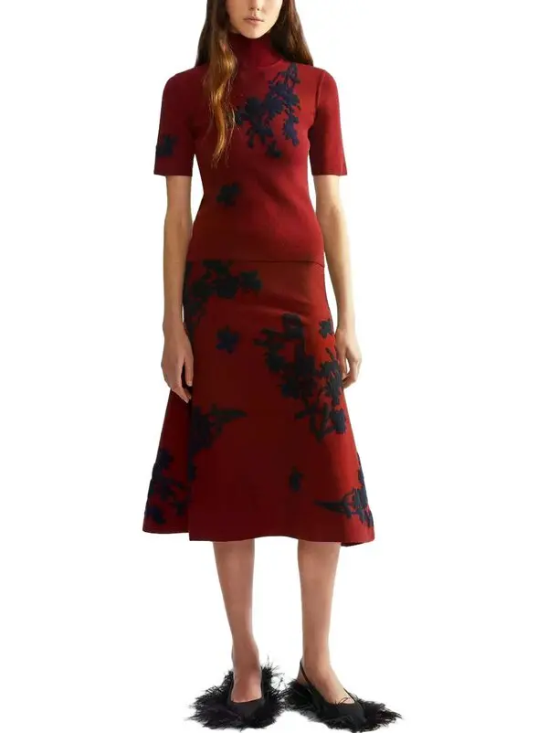 Erdem Jacquard Floral Motif Knit Top - Red