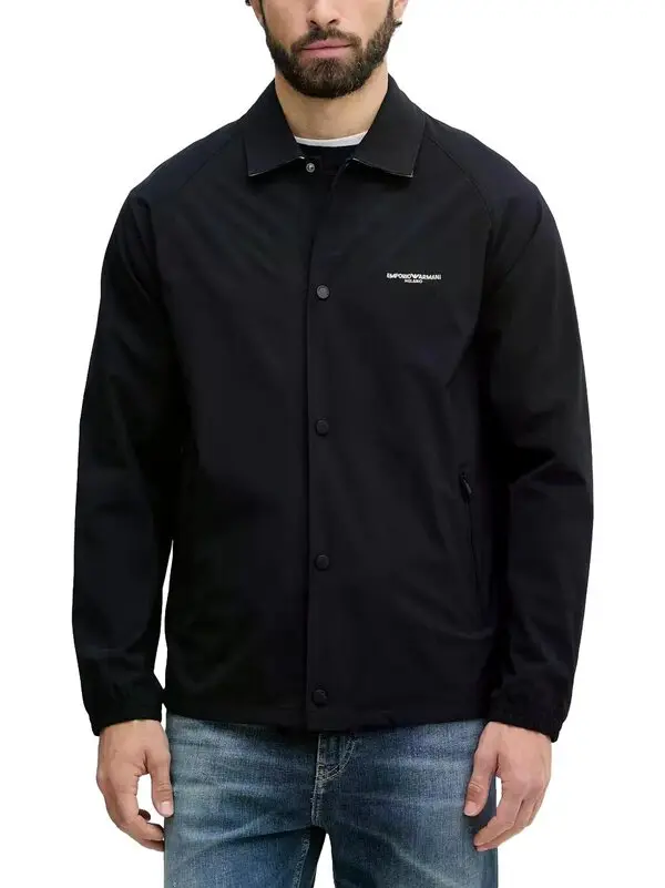 Emporio Armani Logo Embroidered Zip-up Jacket - Blue
