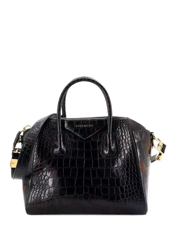 Givenchy Antigona Crocodile Embossed Leather Satchel - Black