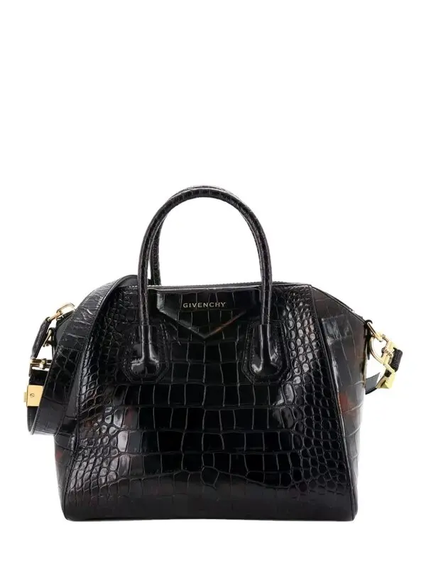 Givenchy Antigona Crocodile Embossed Leather Satchel - Black