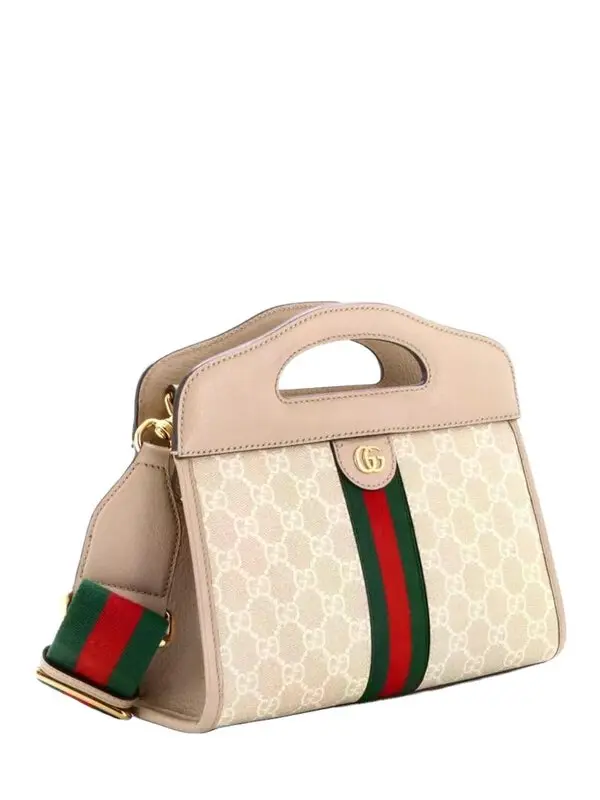 Gucci Ophidia Cut Out Handle Bag Gg Coated Canvas With Leather Small Shoulder Bag - Neutrals