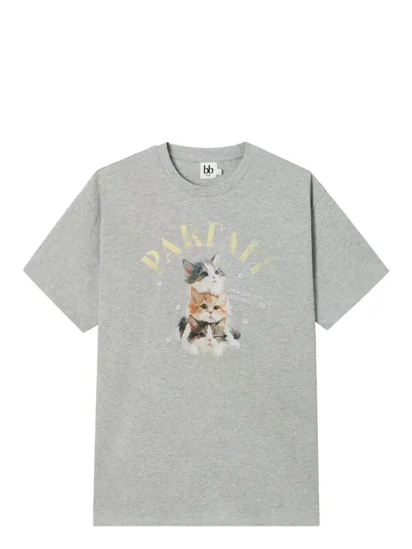 B+AB Cat Graphic Cotton T-shirt - Grey