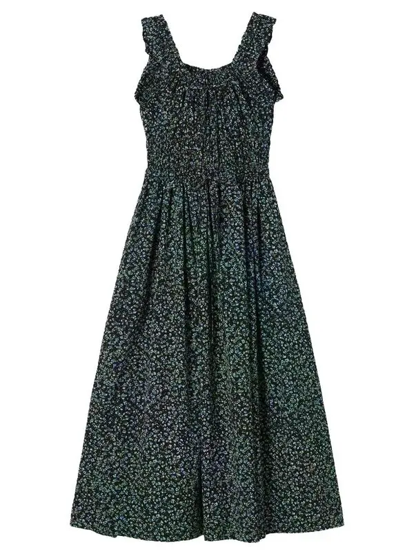 B+AB Floral Print Shirred Midi Dress - Black