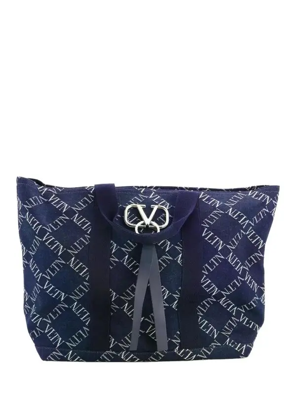 Valentino Garavani Vring Printed Denim Large Tote Bag - Blue