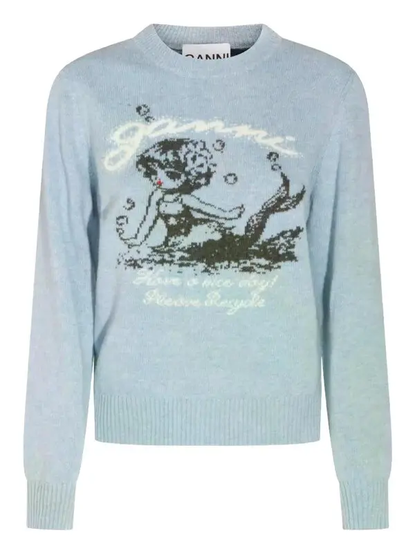 GANNI Intarsia-knit Crew-neck Sweater - Blue