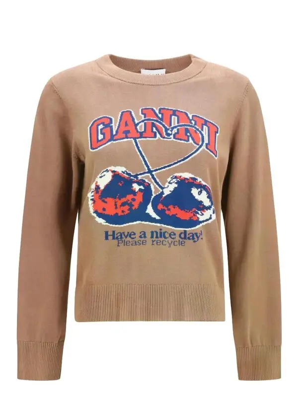 GANNI Cherry Intarsia Sweater - Brown
