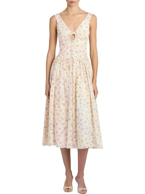 MARKARIAN Penelope Floral-print Eyelet Midi Dress - Neutrals