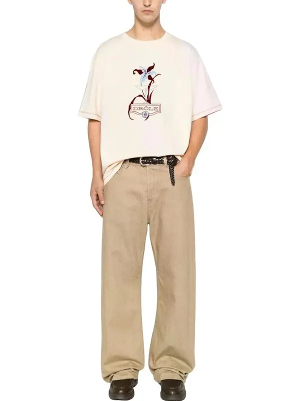 Drole De Monsieur Embroidered-graphic T-shirt - Neutrals