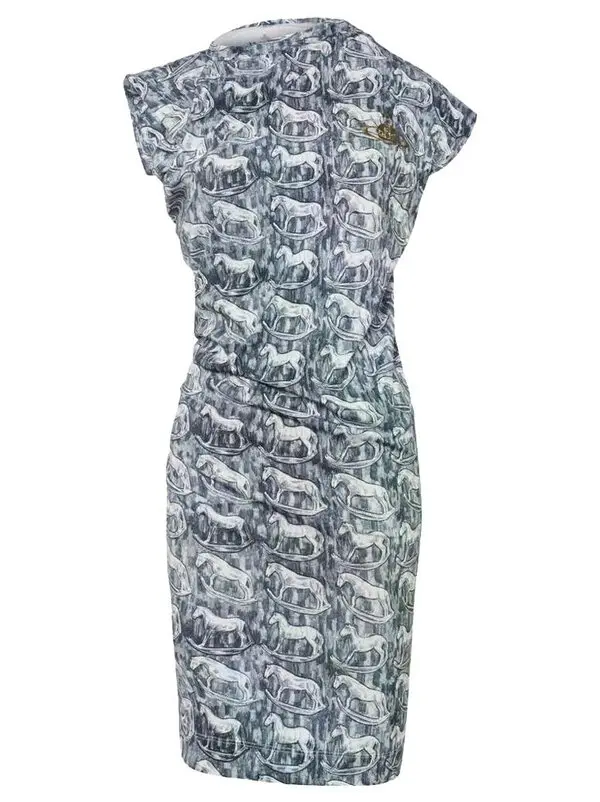 VIVIENNE WESTWOOD Graphic Print Draped Bodice Dress - Grey