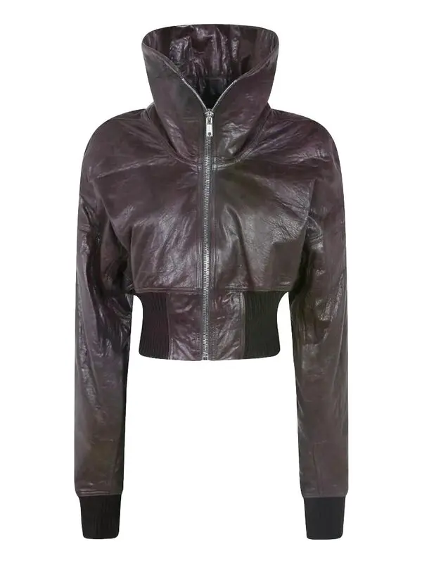 Rick Owens Cropped Leather Jacket - Brown