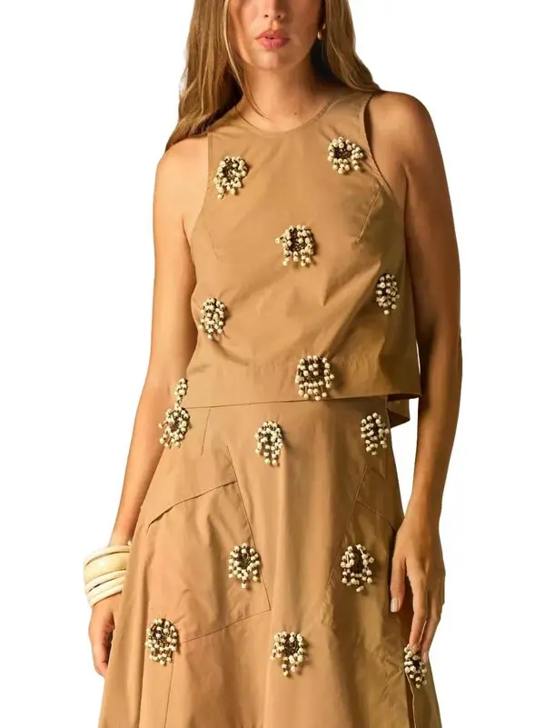 JBQ Philo Bead-embellished Cropped Top - Neutrals