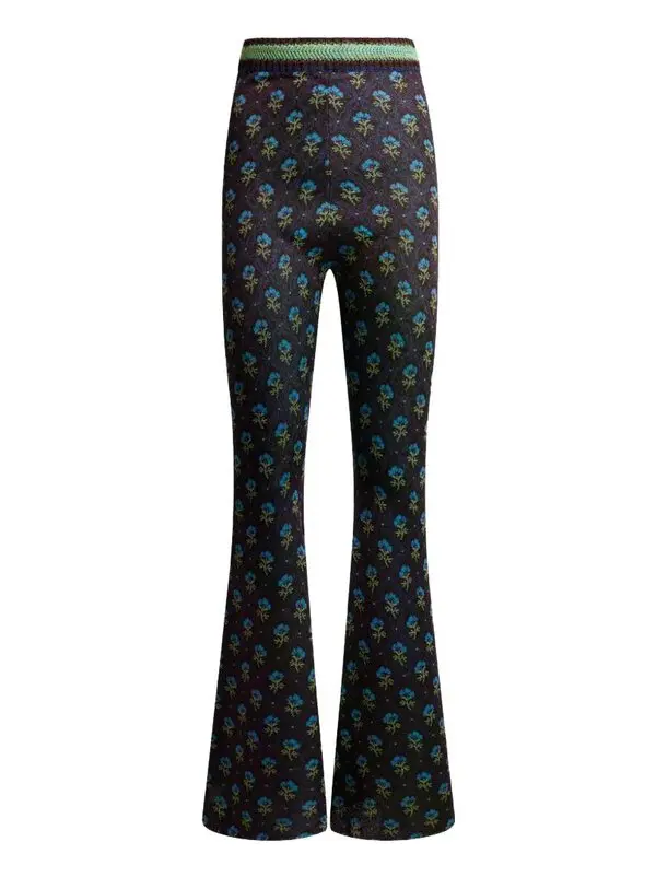 Etro Fit-and-flare Trousers With Diamond Flower Motif - Brown