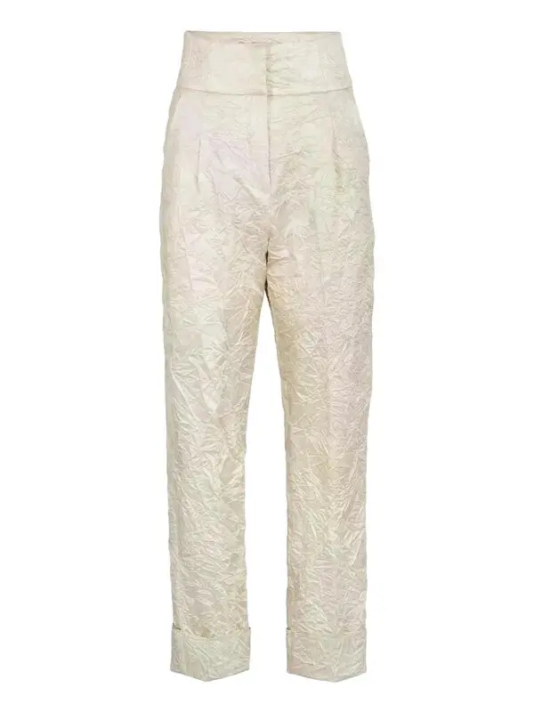 Silvia Tcherassi Off- Crinkled Cropped Trousers - White