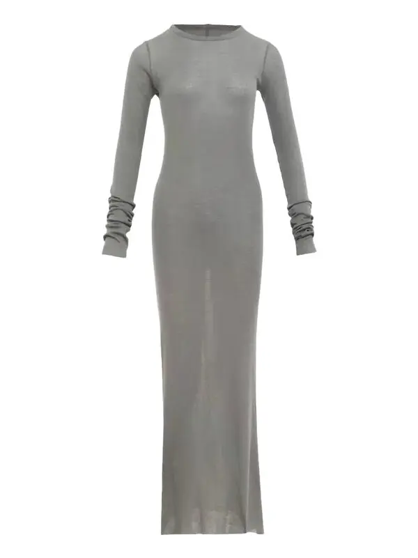 Rick Owens Long Sleeve Ribbed Maxi Dress - Grey